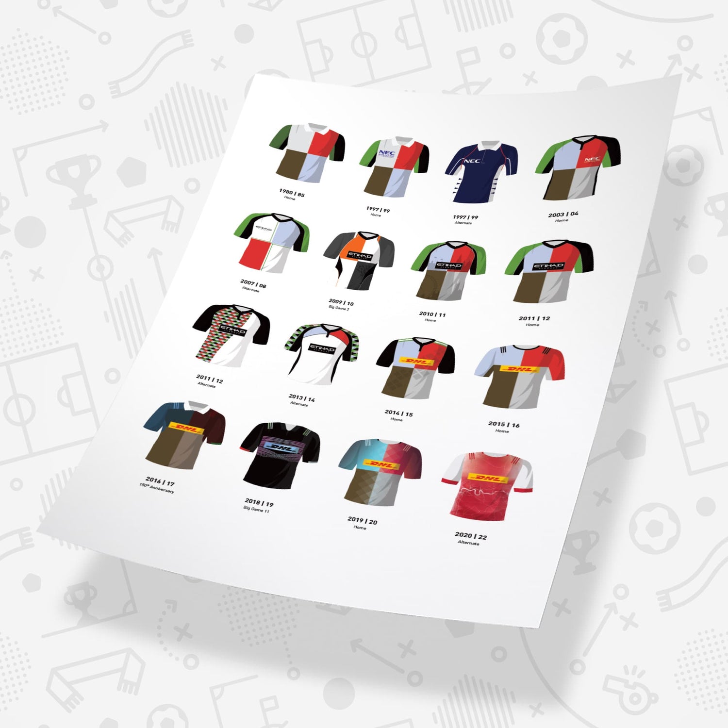 Harlequins Classic Kits Rugby Union Team Print Gift