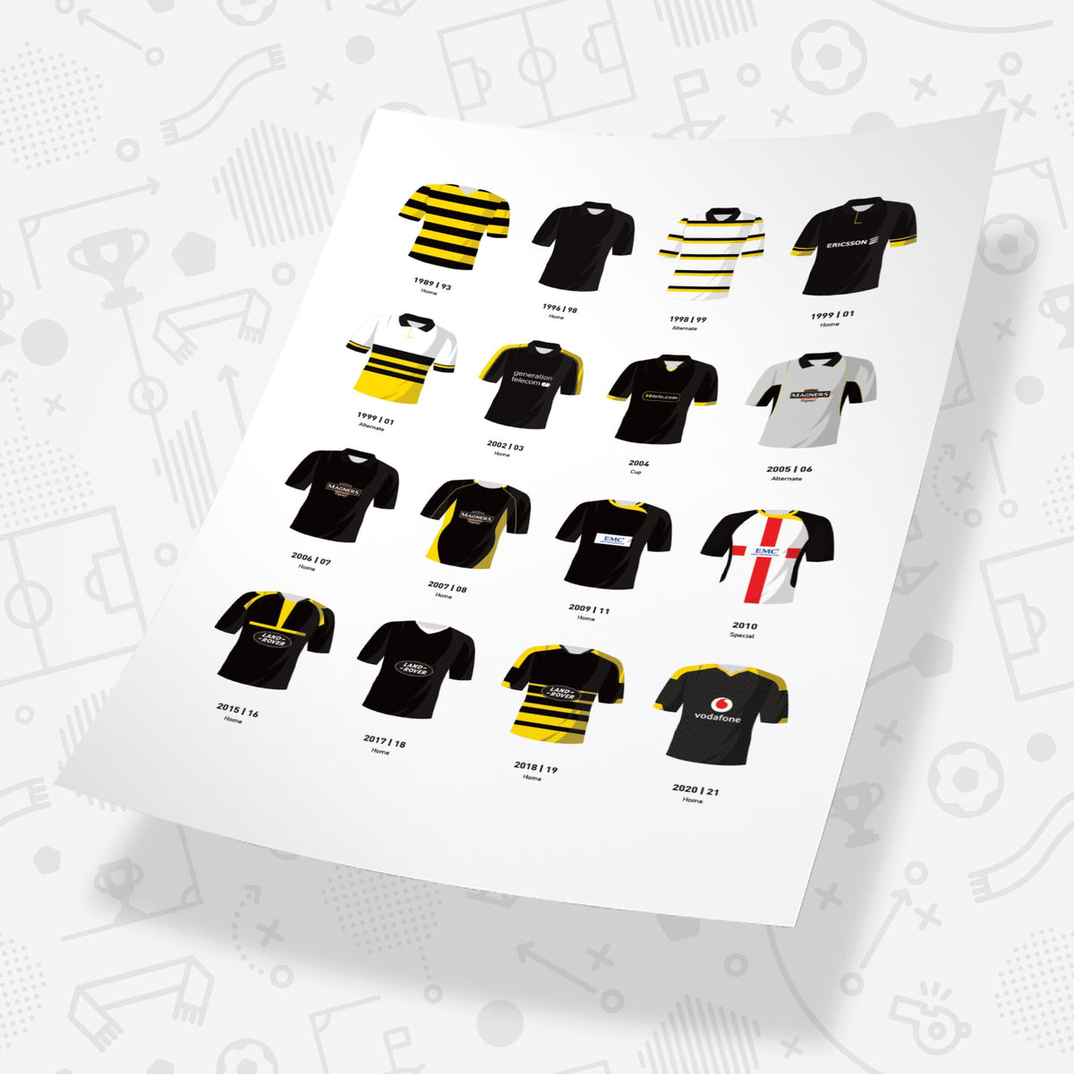 Wasps Classic Kits Rugby Union Team Print Gift
