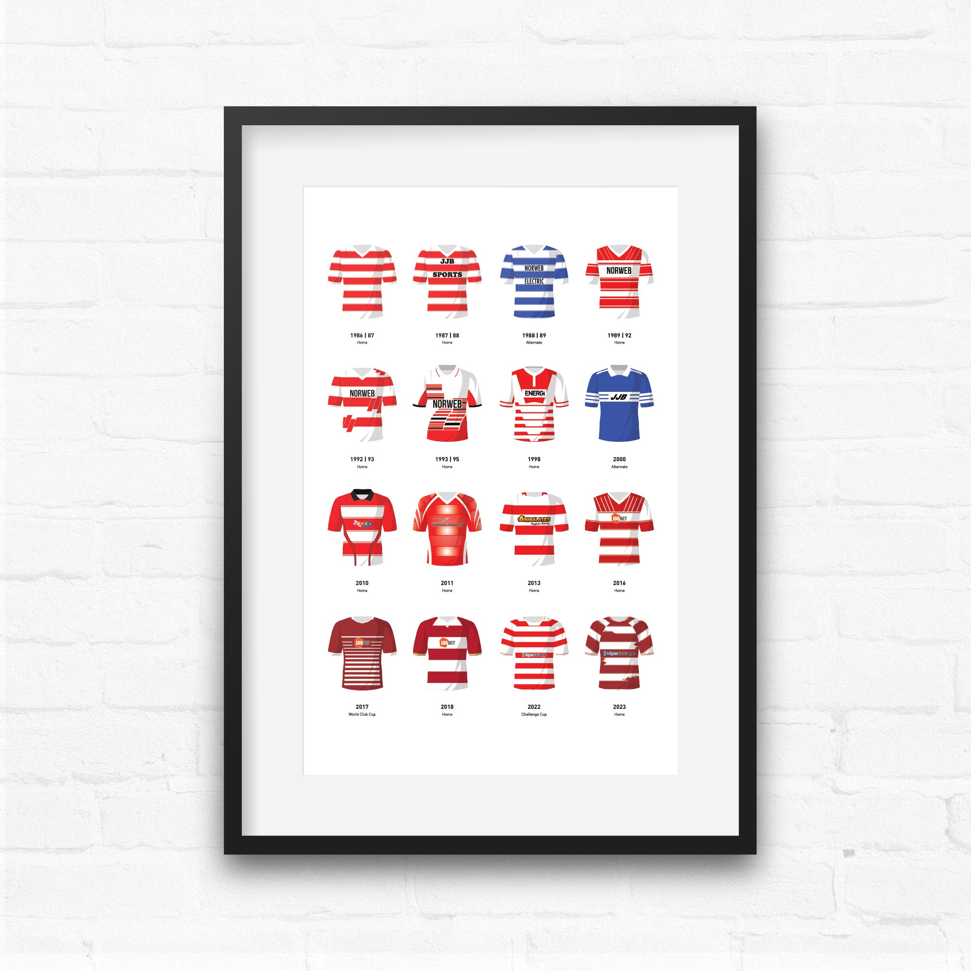 Wigan Rugby League Classic Kits Rugby League Team Print Gift